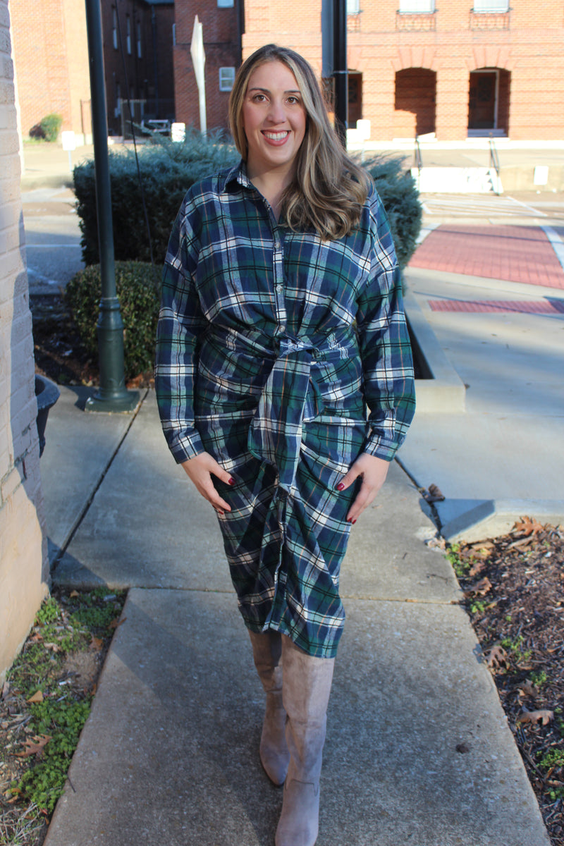 Hunter Plaid Green Midi Dress – True Grace Co.